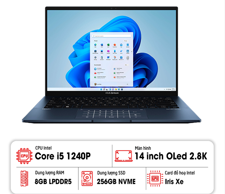 Asus Zenbook Q409ZA (Intel Core i5-1240P, Ram 8GB, SSD 256GB, 2.8K OLED)